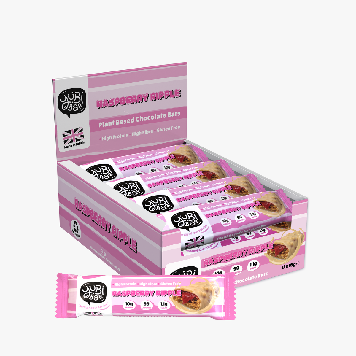 Raspberry Ripple | 99 Calorie Protein Bars | 12 Pack | YuBi Bar | YuBi Bar