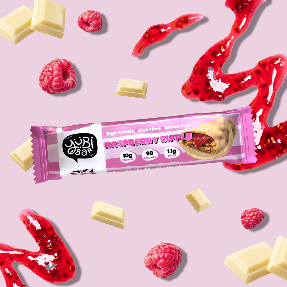 Raspberry Ripple | 99 Calorie Protein Bars | 12 Pack | YuBi Bar