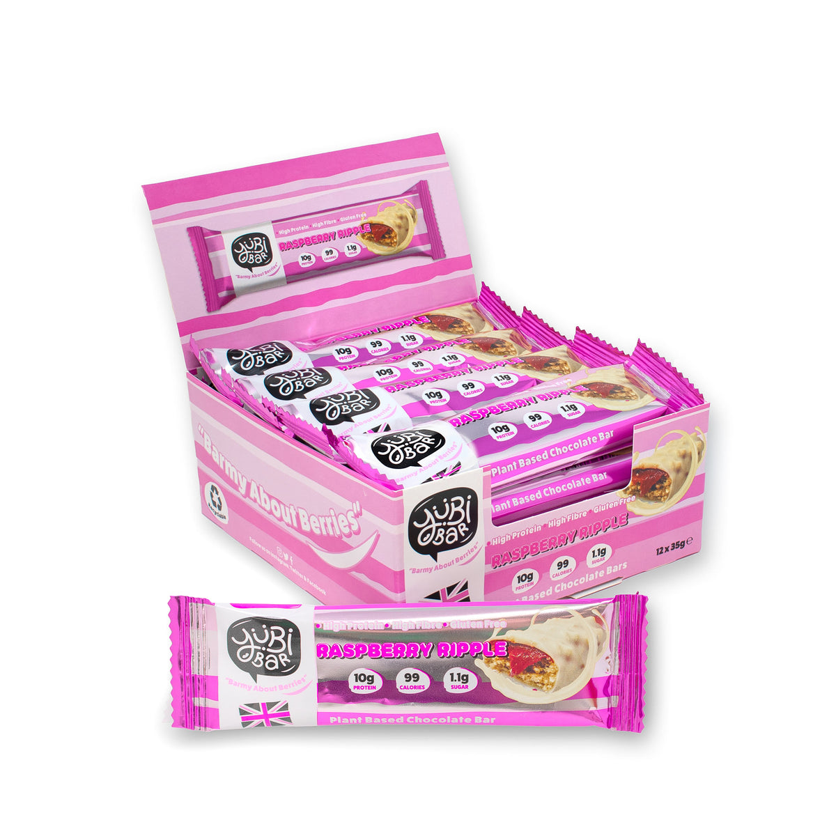 Raspberry Ripple | 99 Calorie Protein Bars | 12 Pack | YuBi Bar | YuBi Bar